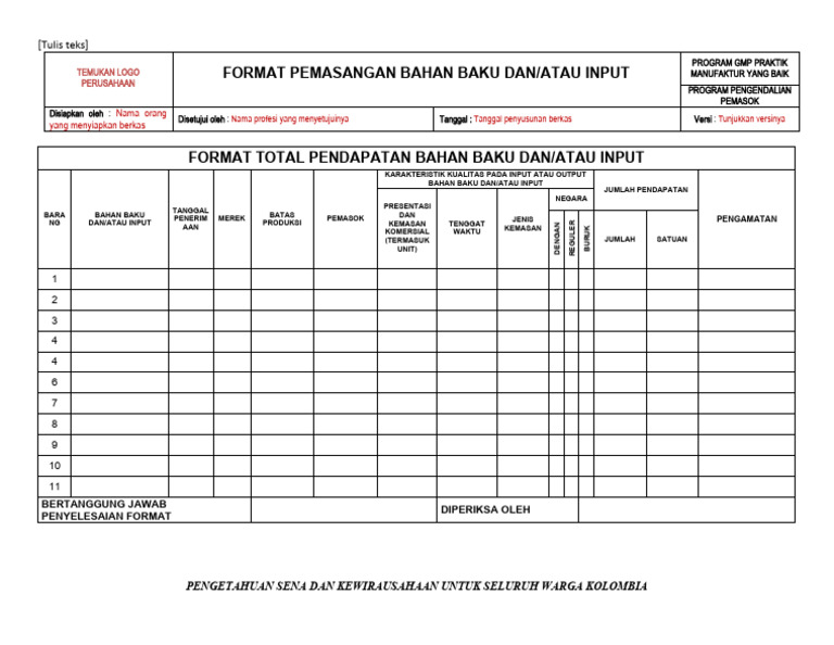Format Pengendalian Bahan Baku GMP | PDF