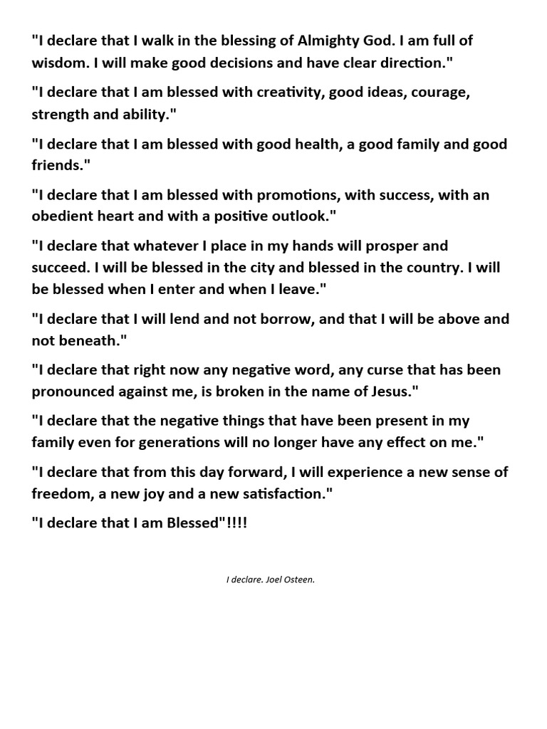 I Declare - Joel Osteen | PDF | Blessing | Religious Belief And Doctrine