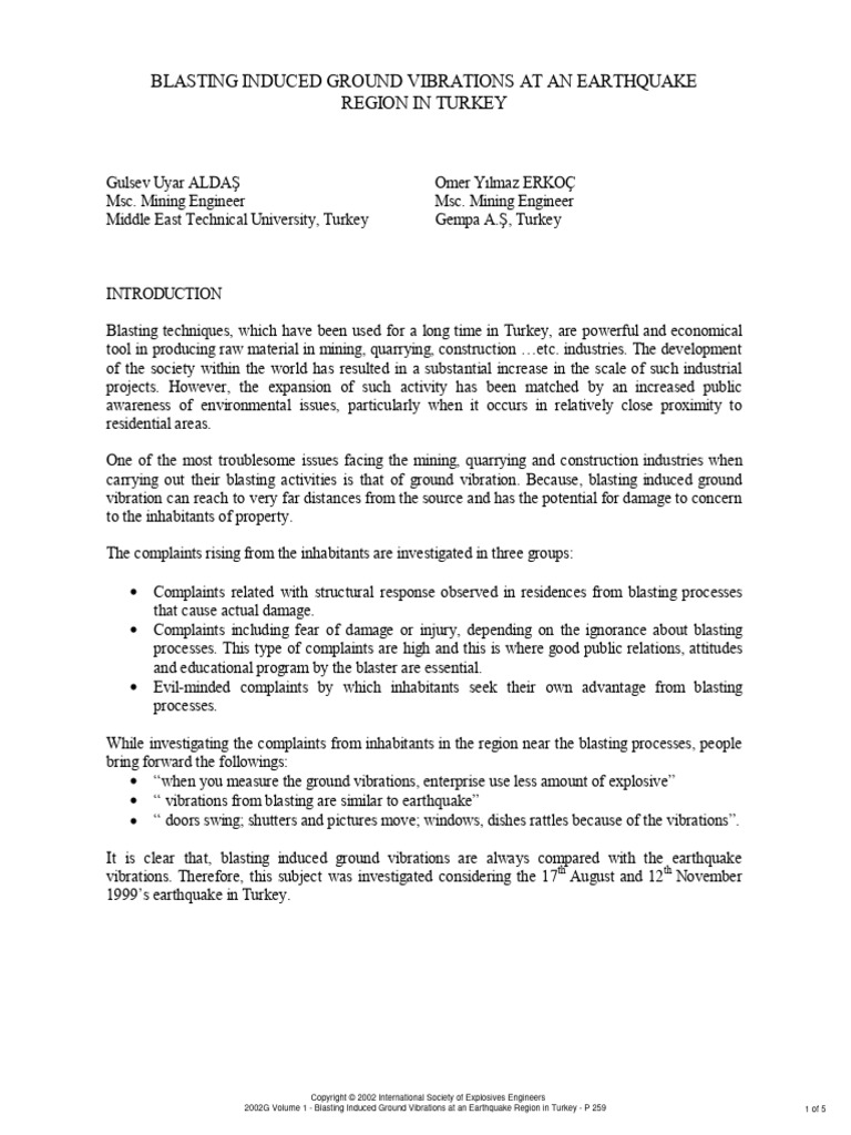Blasting Induced Ground Vibrations at An Earthquake Region | PDF Blasting Induced Ground Vibrations at An Earthquake Region | PDF