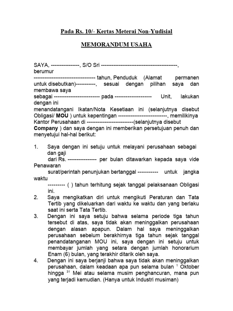 MOU Kerja Karyawan: Ketentuan dan Komitmen | PDF | Karier & Perkembangan | Pengelolaan Keuangan ...