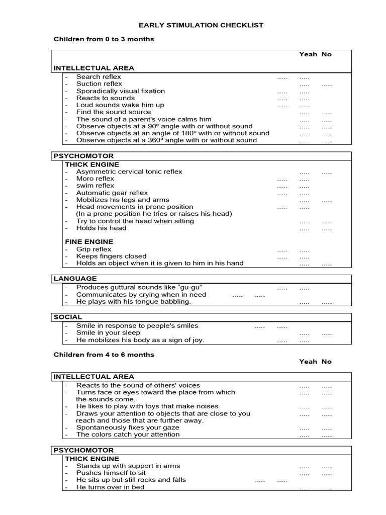 Early Stimulation Checklist | PDF