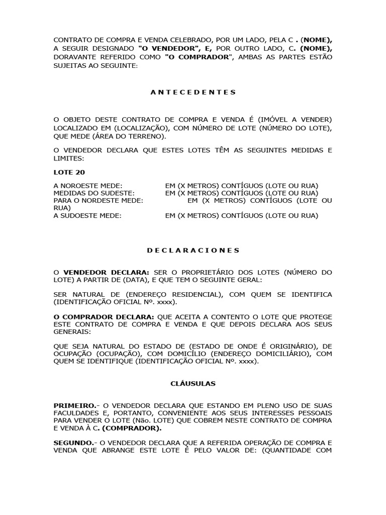 Exemplo de Contrato de Compra e Venda de Lote | PDF