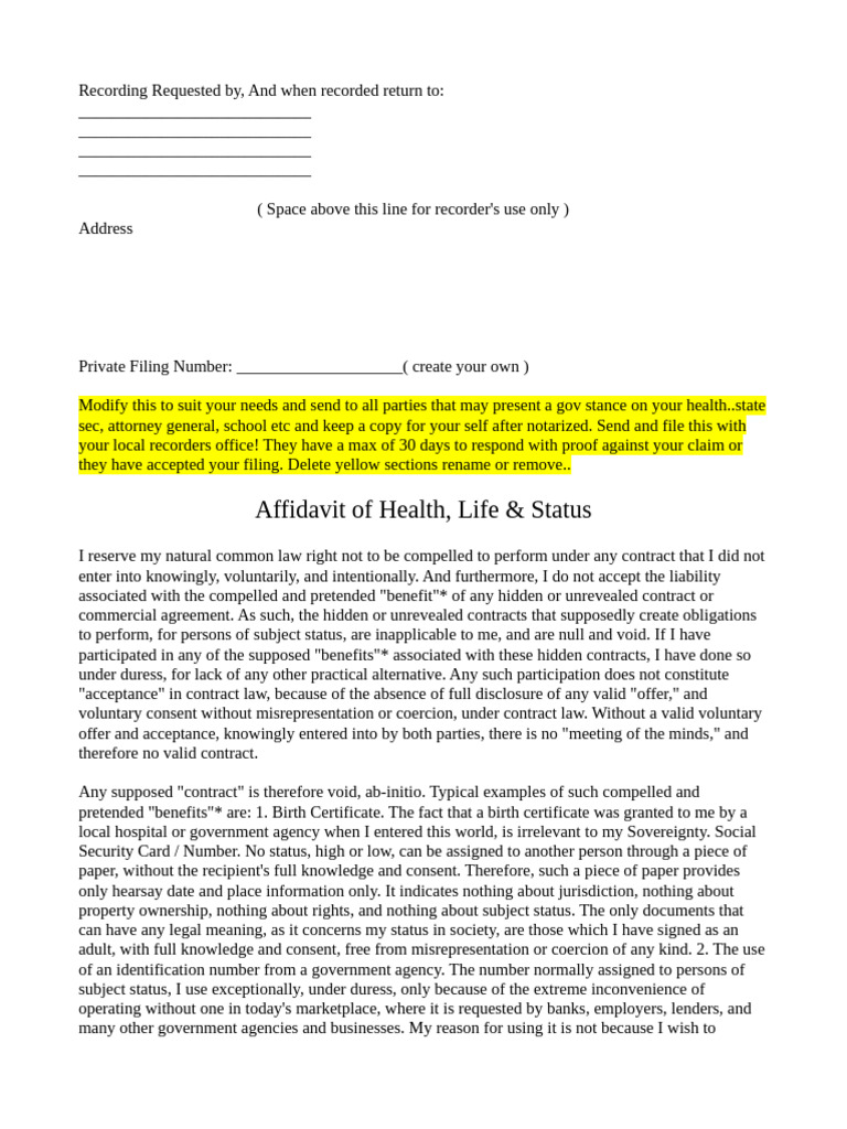 Affidavit of Health & Life VAC | PDF