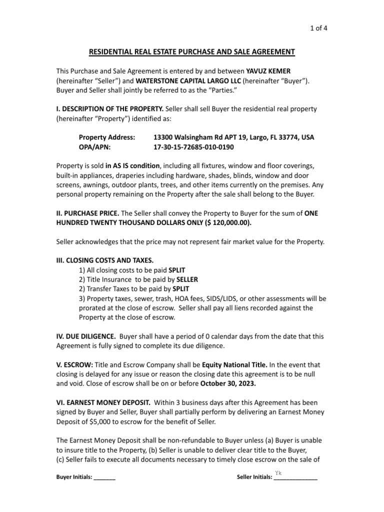 REVISED AGREEMENT - 13300 Walsingham RD APT 19 Largo FL 33774 USA ...