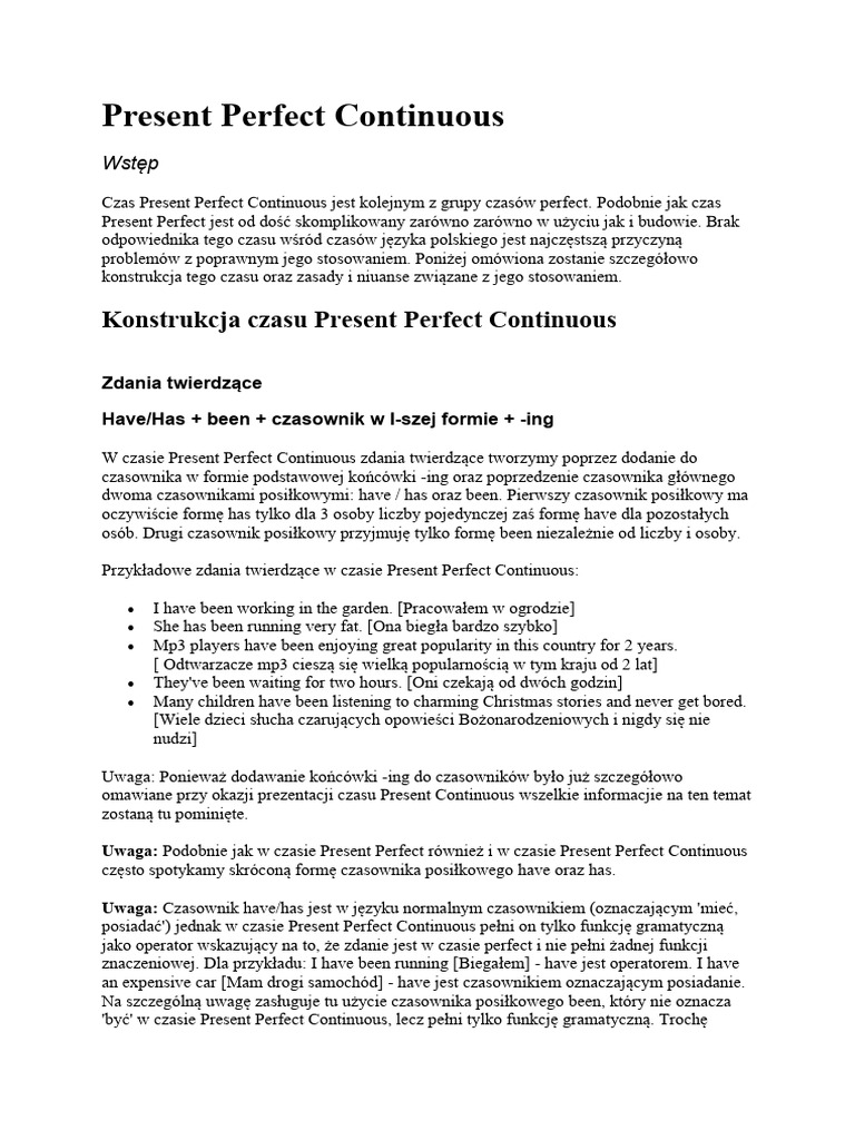 Present Perfect Continuous | PDF