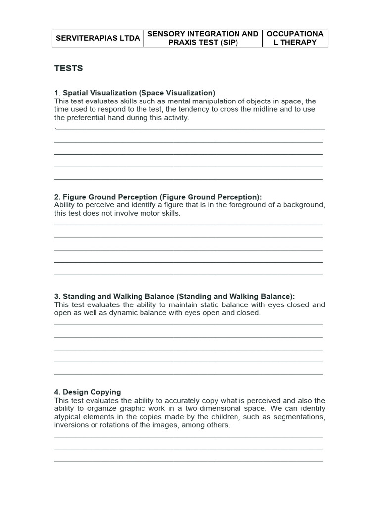 Sensory Integration Test | PDF | Somatosensory System | Perception
