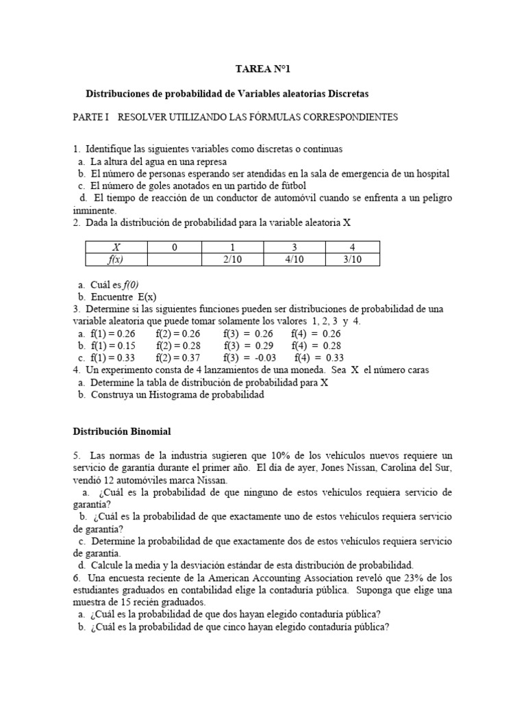 Tarea N°1 Variables Discretas Log - Merc | PDF | Probabilidad | Variable aleatoria