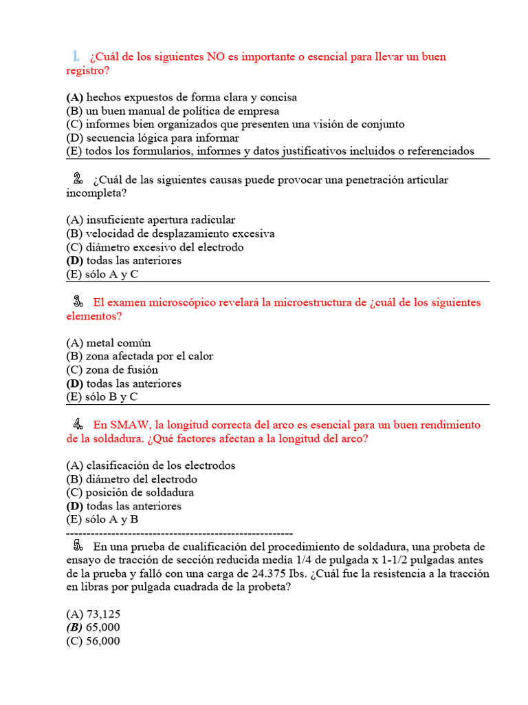 Examen Cwi Con Respuesta (103 Preguntas) | PDF | Construcción | Soldadura