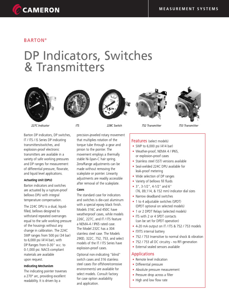 Barton 316c 318c DP Indicator Switch | PDF