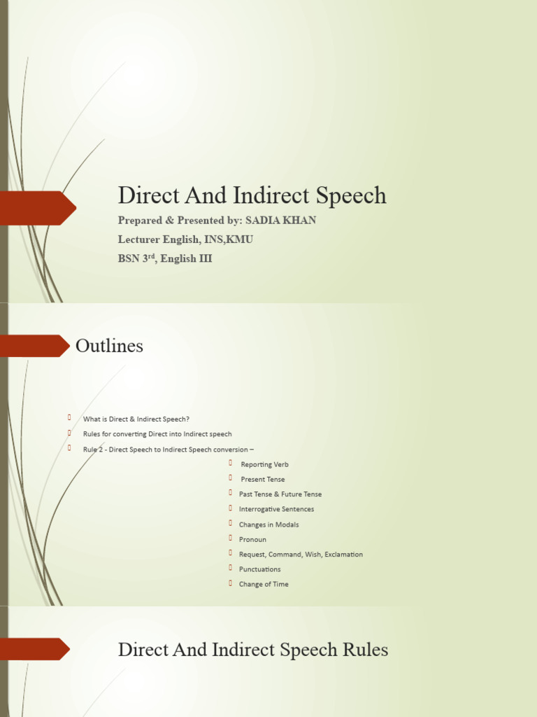 Direct & Indirect Slides | PDF | Grammatical Tense | Perfect (Grammar)