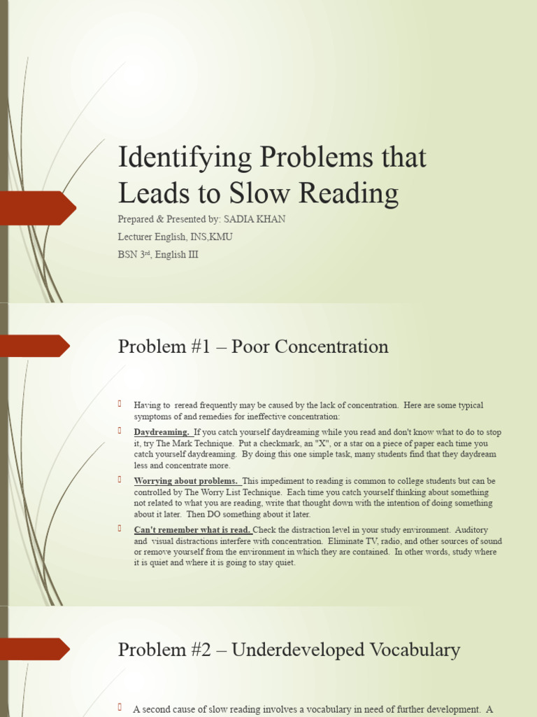 Identifying Problems That Lead To Slow Reading | PDF | Reading ...