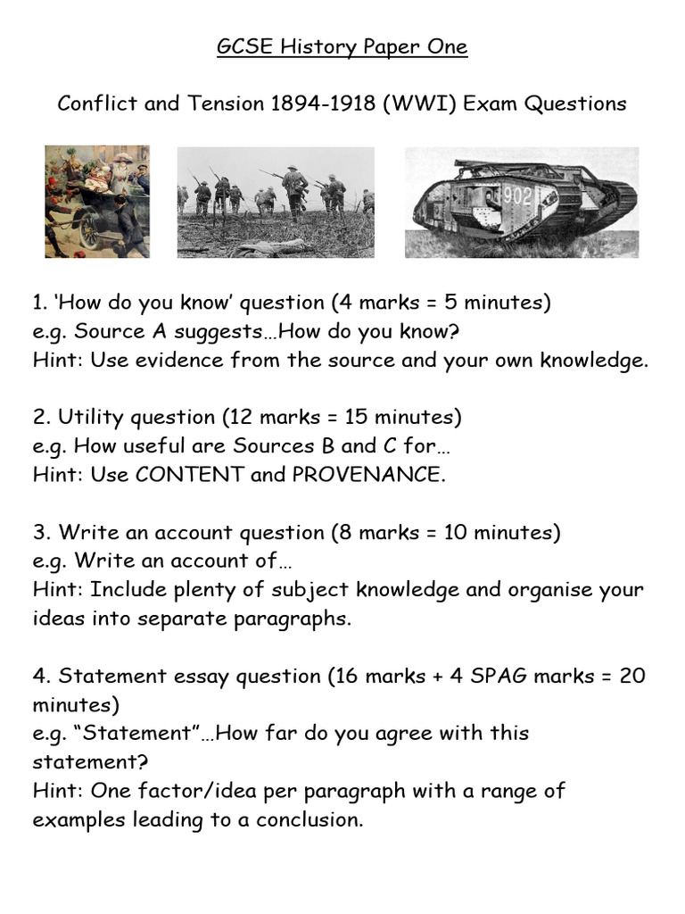 GCSE WWI Exam Questions Guide | PDF | World War I | Trench Warfare