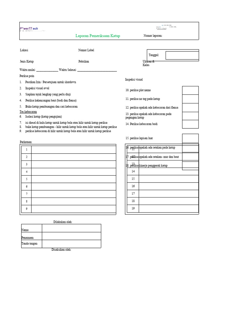 Daftar Periksa Pemeriksaan Katup | PDF