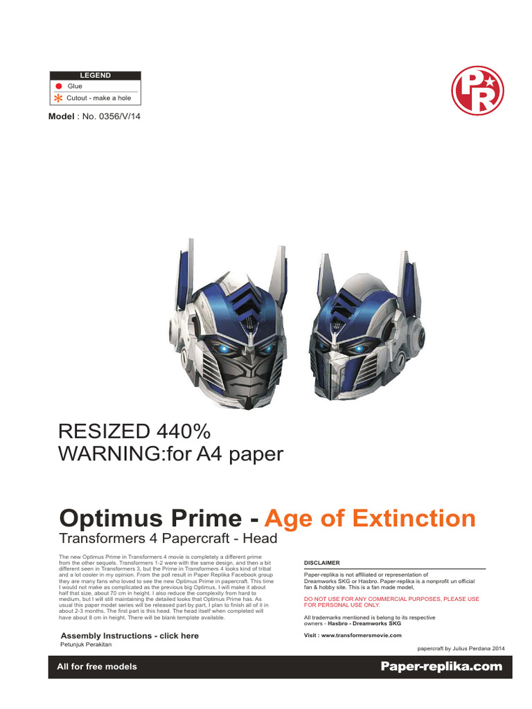 Optimus Prime Head AOE 440 - A4 | PDF