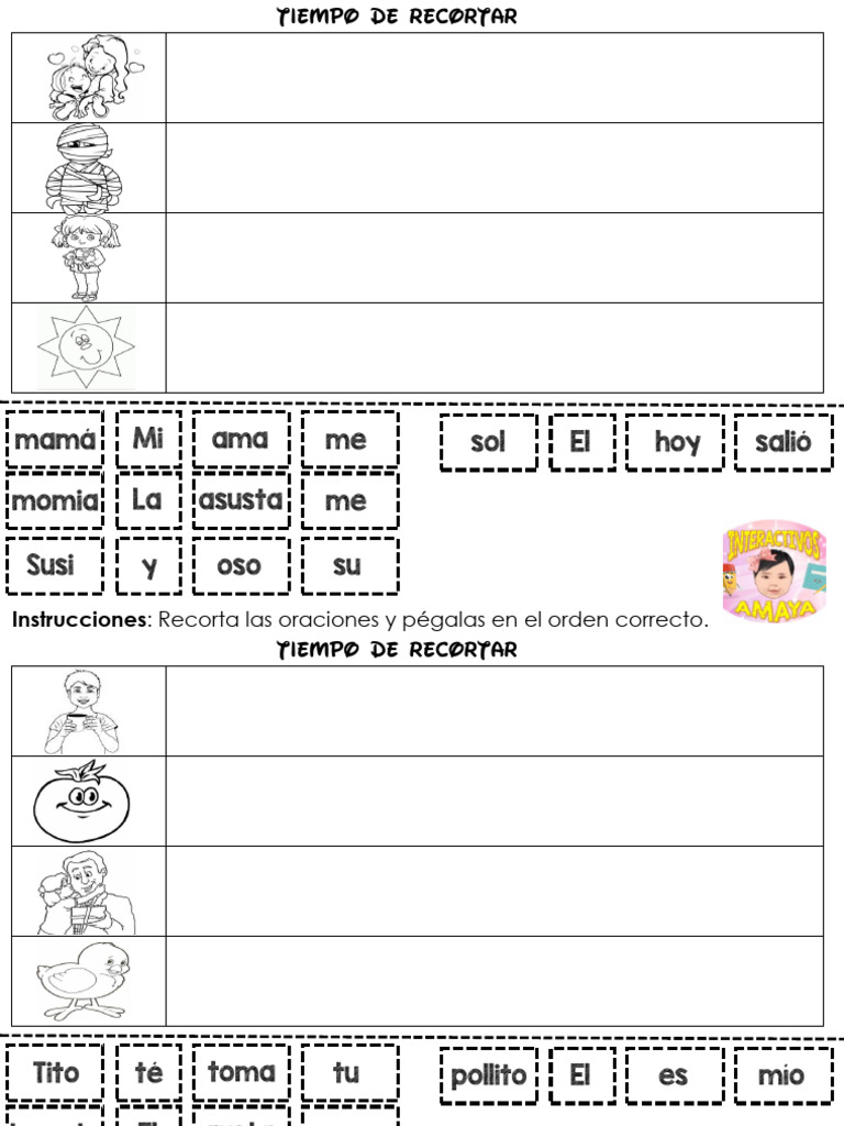 Cuadernillo de oraciones recortables | PDF | Cocina, comidas y vino