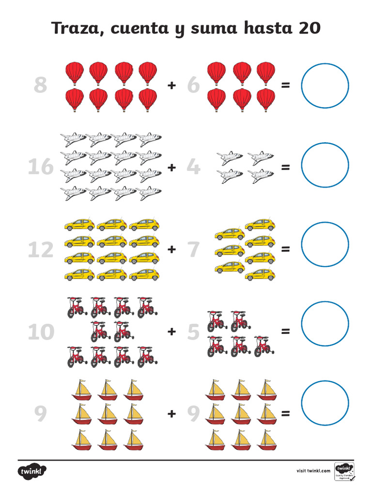 Traza Cuenta y Suma Hasta 20 Molde | PDF