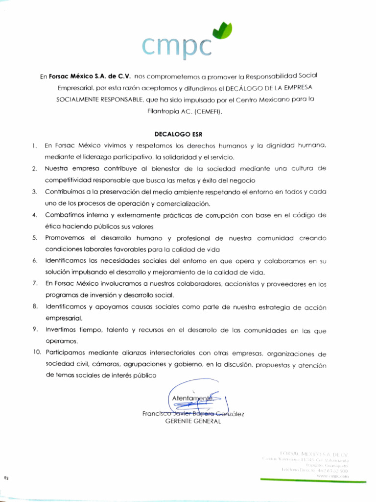 Compromiso de Forsac con RSE | PDF