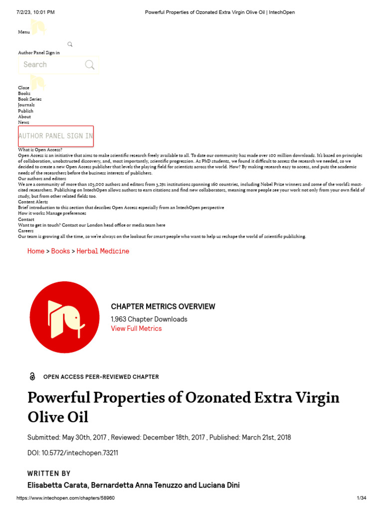 Powerful Properties of Ozonated Extra Virgin Olive Oil - IntechOpen | PDF