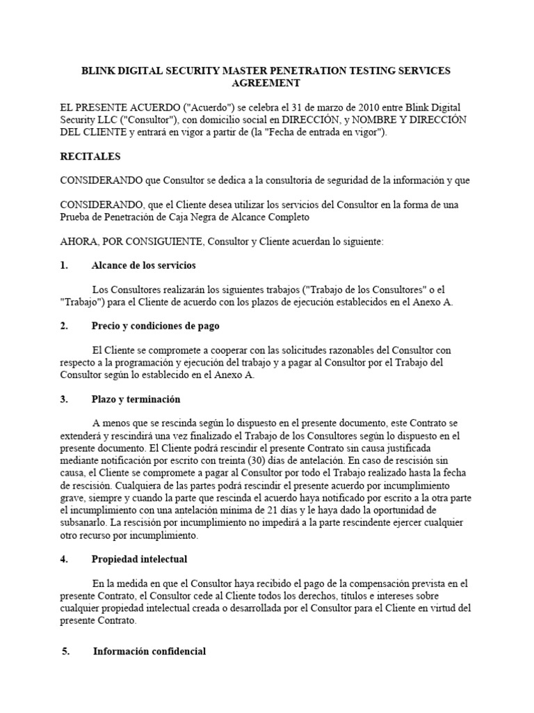 Contrato de Prueba de Penetración | PDF | Arbitraje | Propiedad