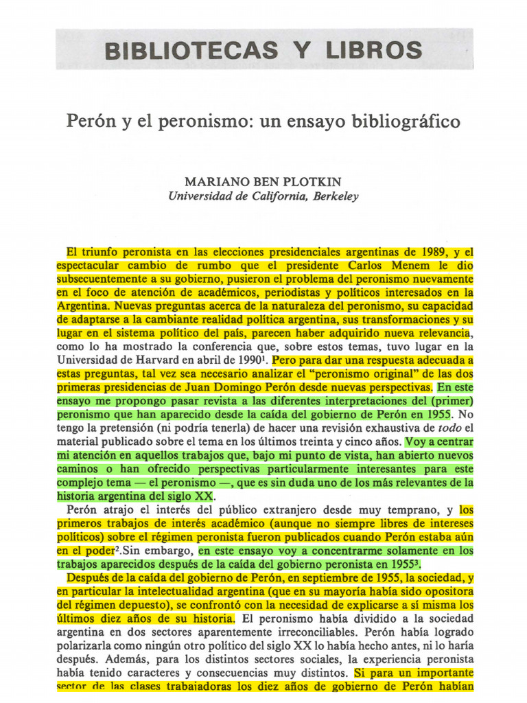 Plotkin - Perony El Peronismo | PDF