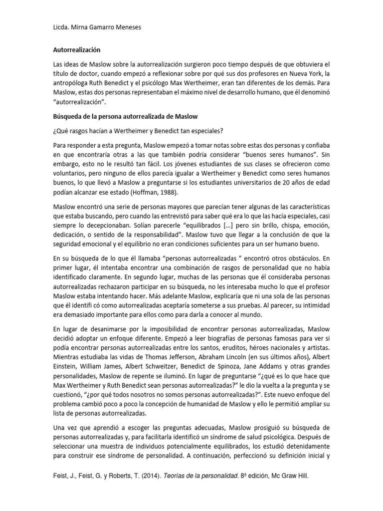Autorrealización según Maslow | PDF | Amor | Psicoterapia