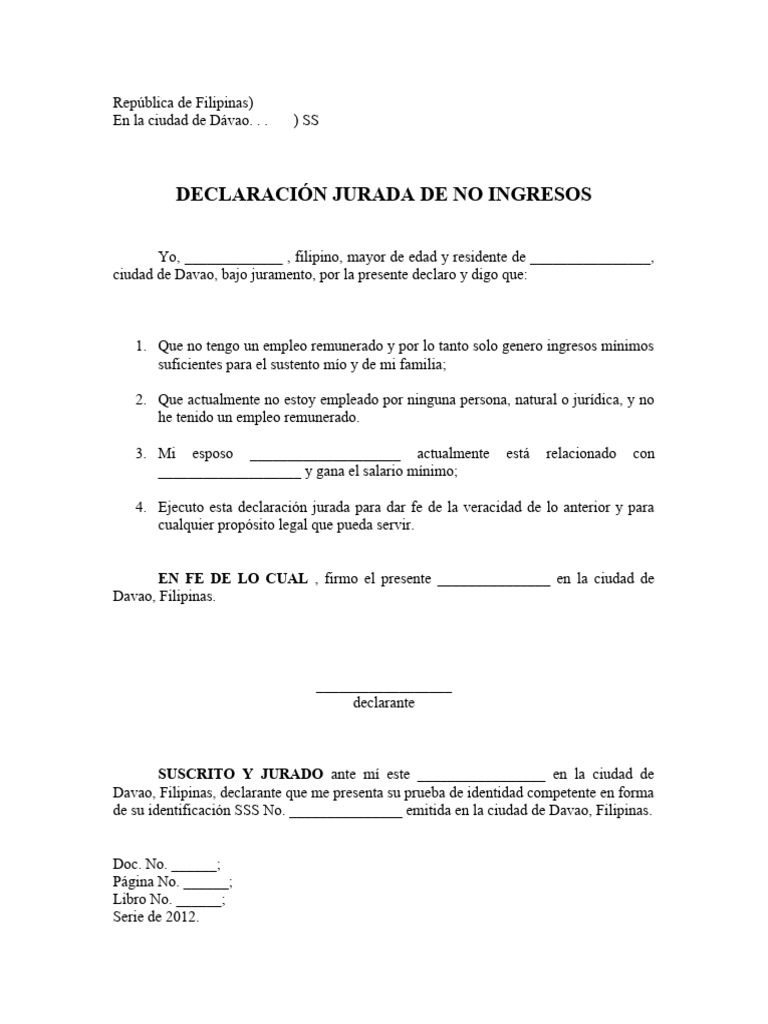 Declaración Jurada de No Ingreso | PDF | Derecho