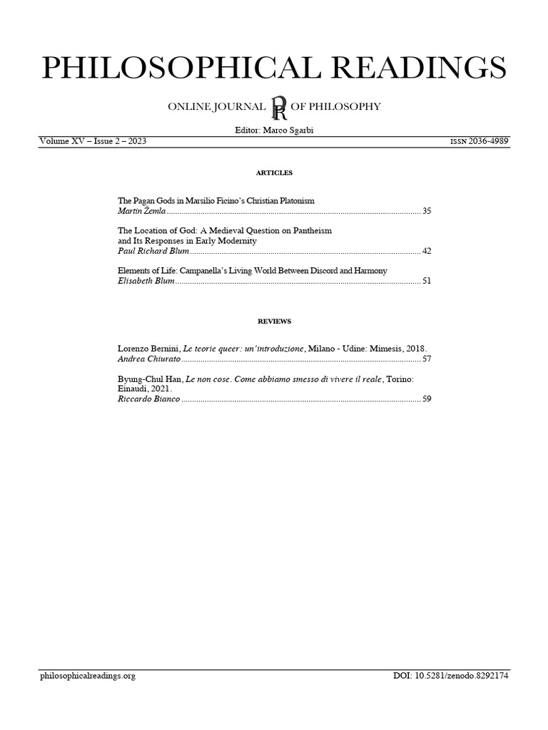 Philosophical Readings 15-2 2023 | PDF | Philosophy | Religion ...