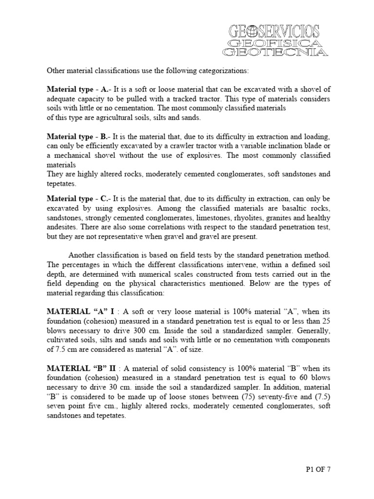 Classification Materials Excavation (A, B, C, I, II, III) | PDF