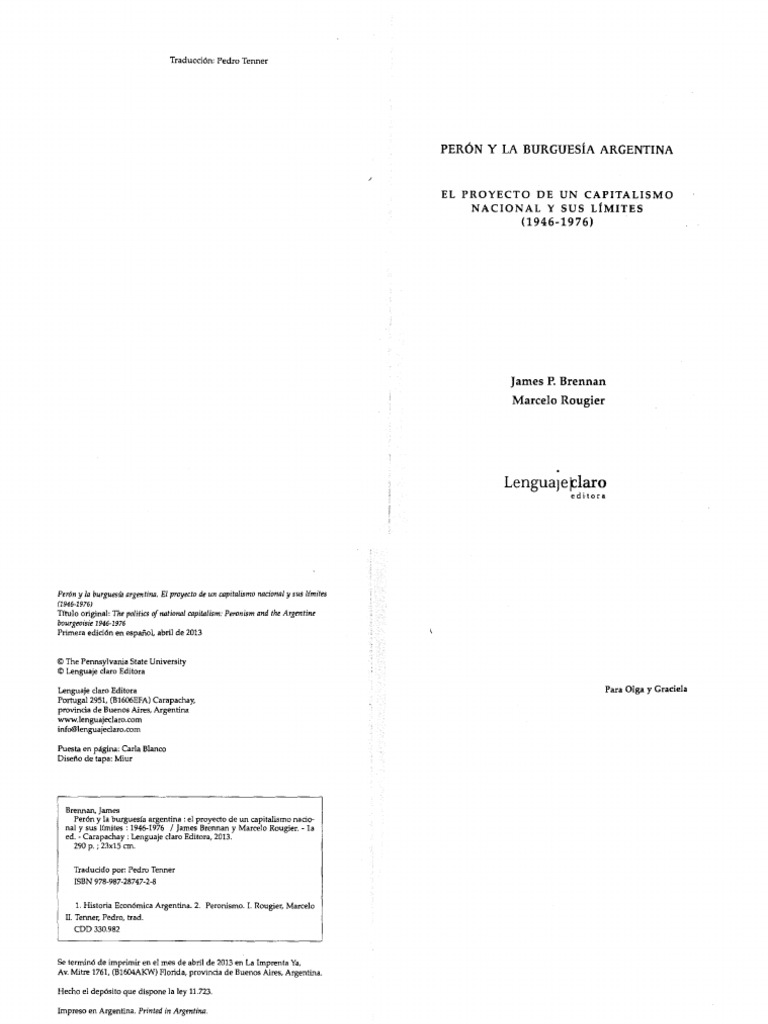 Brennan, James - Rougier, Marcelo. Peron y La Burguesia Argentina | PDF