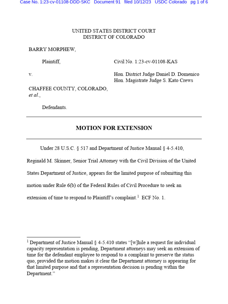 Motion For Extension - Barry Morphew Civil | PDF | Complaint | Lawsuit