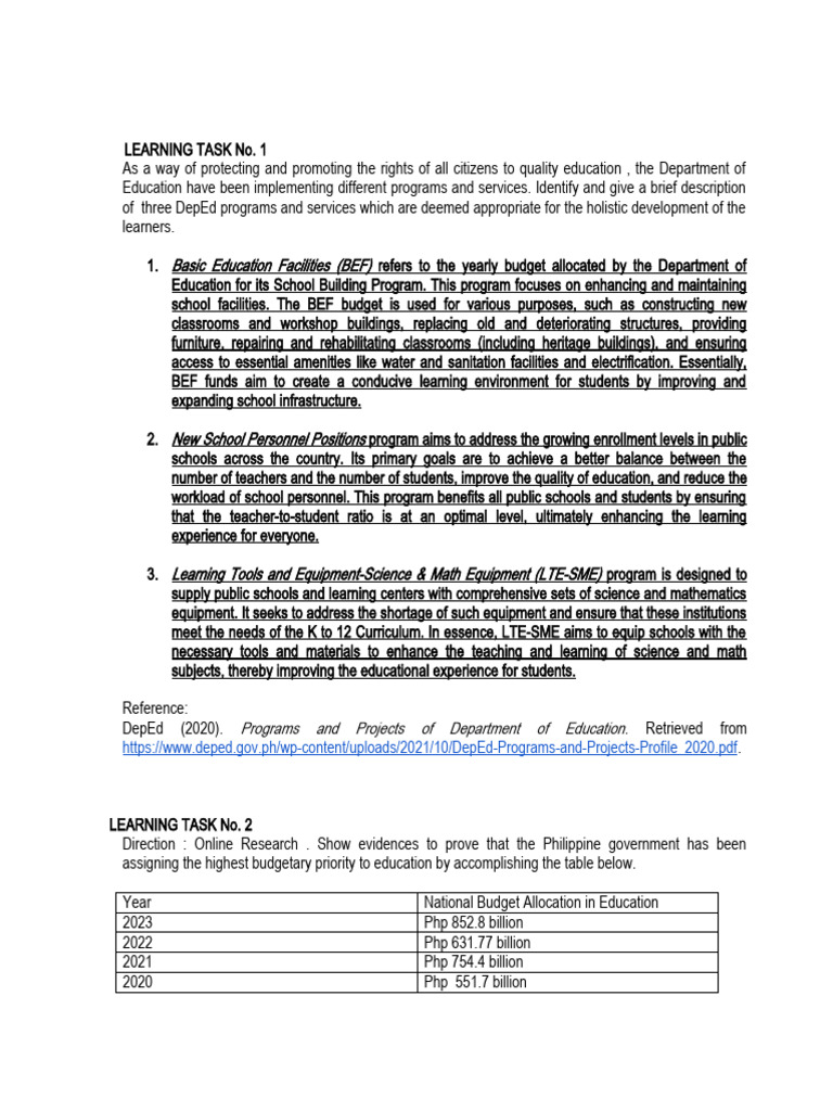 DepEd Programs for Holistic Education | PDF