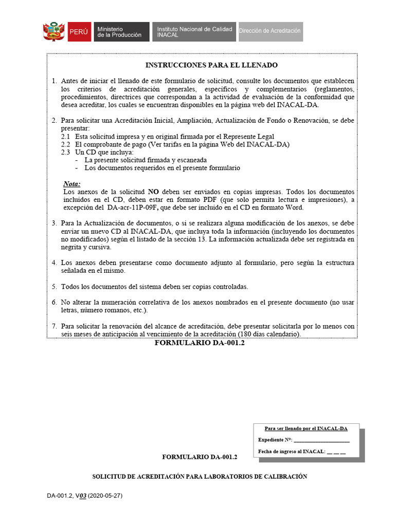 lab-calibracion-DA-001.2 V03 FormularioSolicitud Modificación Lab. Calib. 2020-05-27 | PDF ...