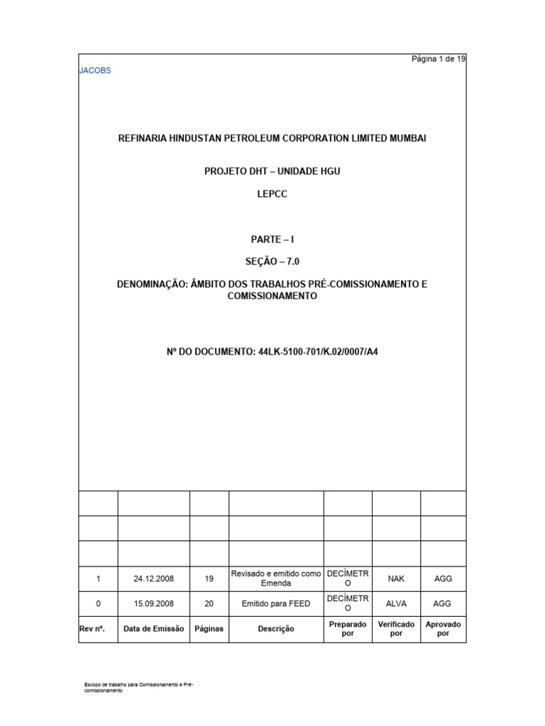 Escopo de Trabalho para Comissionamento e Pré-Comissionamento | PDF | Empresa Startup ...