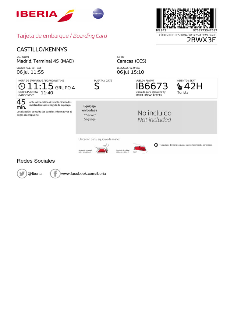 Iberia - 2bwx3e Tarjetas de Embarque | PDF | Aviación | Transporte
