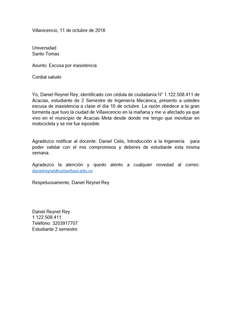 Modelo de Excusa | PDF