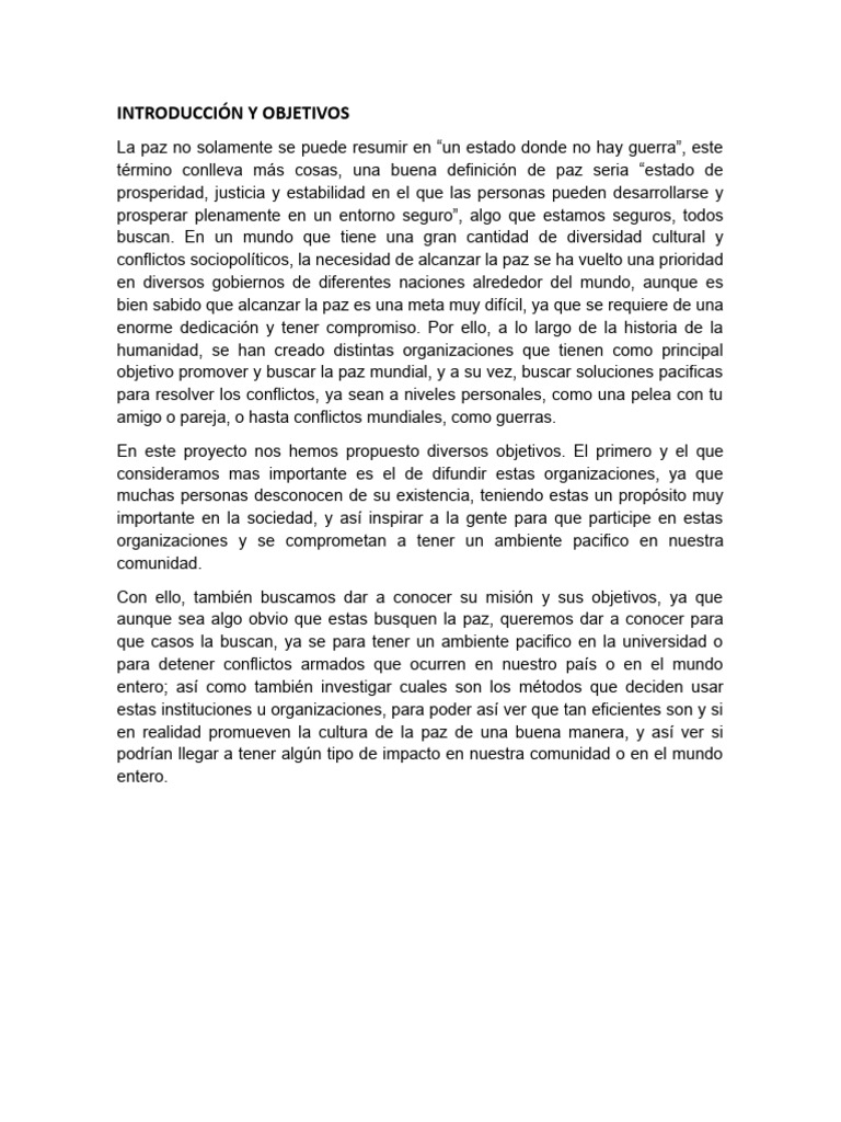 Intro y Objetivos Cultura de Paz | PDF | Paz | Estado (política)