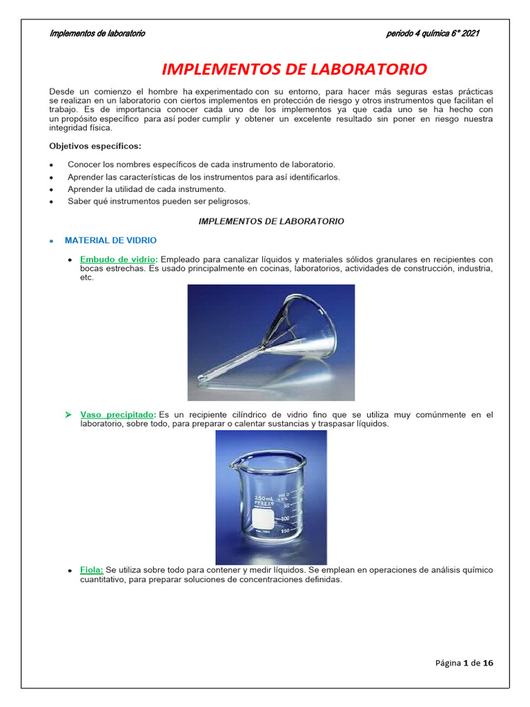Quimica 6° P4 Implementos de Laboratorio | PDF
