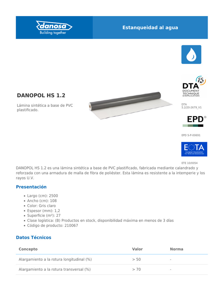 Danosa - DANOPOL HS 1.2 | PDF | Techo | Soldadura