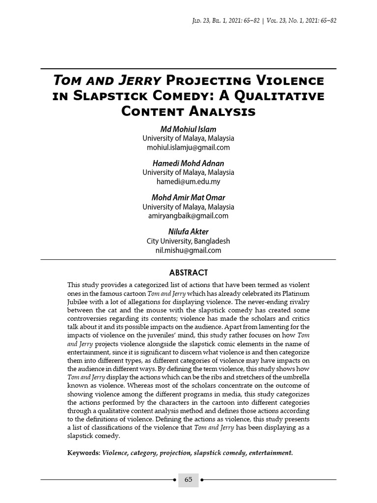 Islam Et Al. - Tom and Jerry Projecting Violence in Slapstick Comedy ...