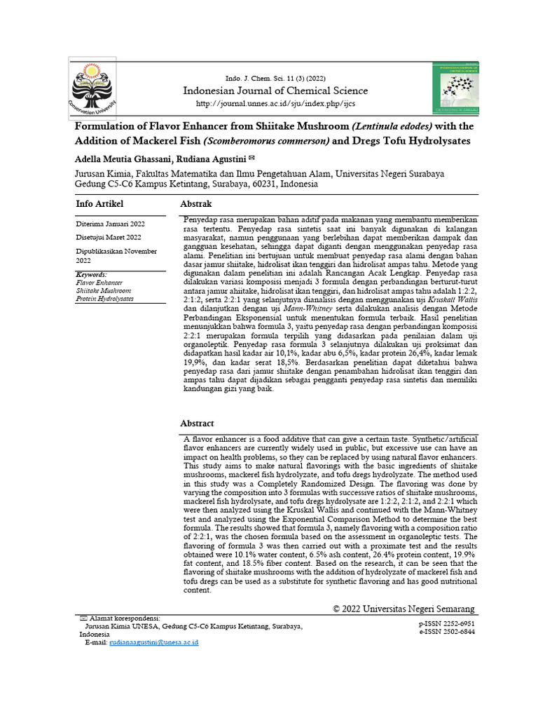 Penyedap Rasa Jamur Dan Ampas Tahu | PDF