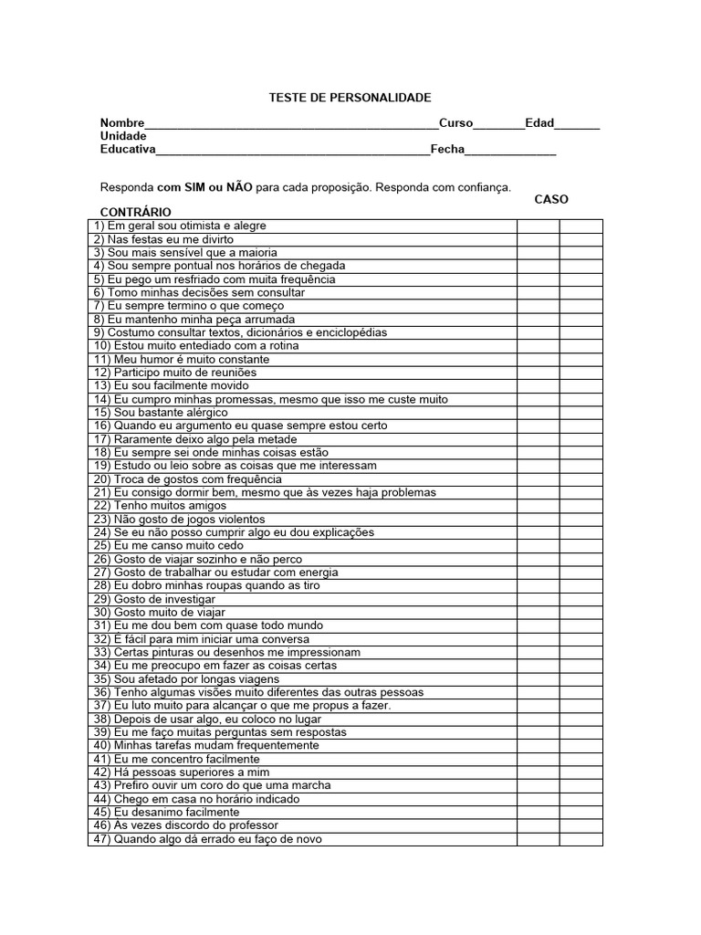 Teste de Personalidade | PDF Teste de Personalidade | PDF