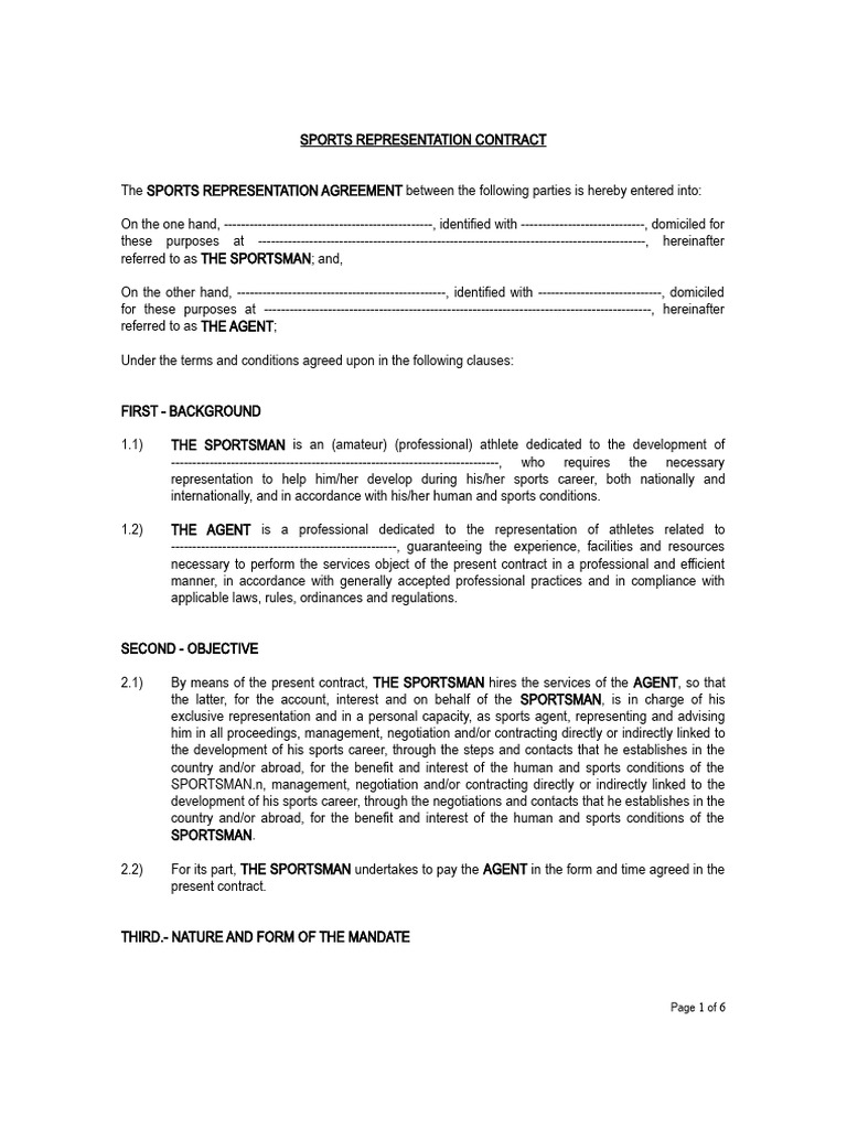 Sports Representation Contract | PDF | Confidentiality | Business Law