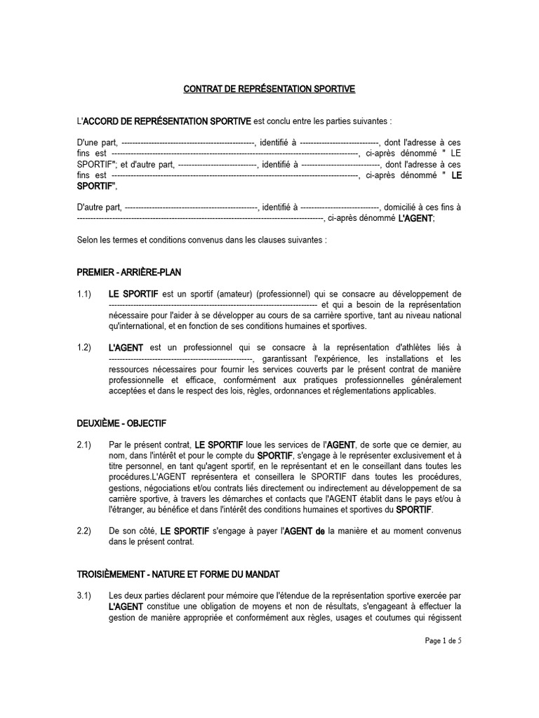 Contrat de représentation sportive | PDF