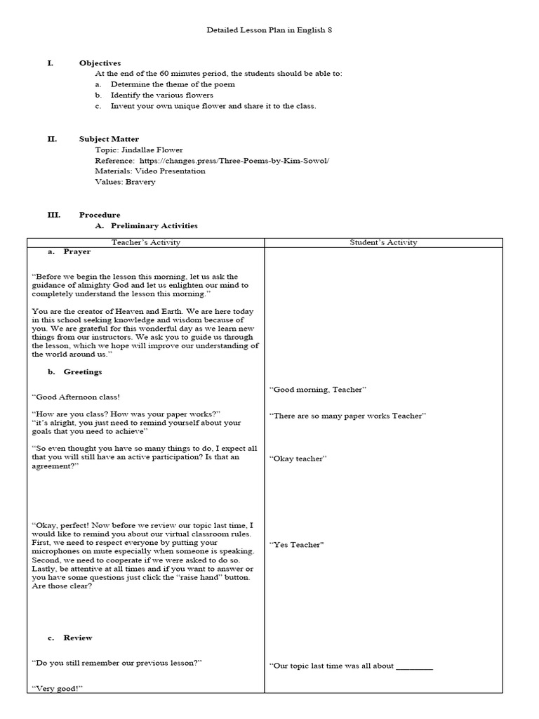 SANTOS-LESSON-PLAN - JINDALLAE FLOWER (Repaired) | PDF