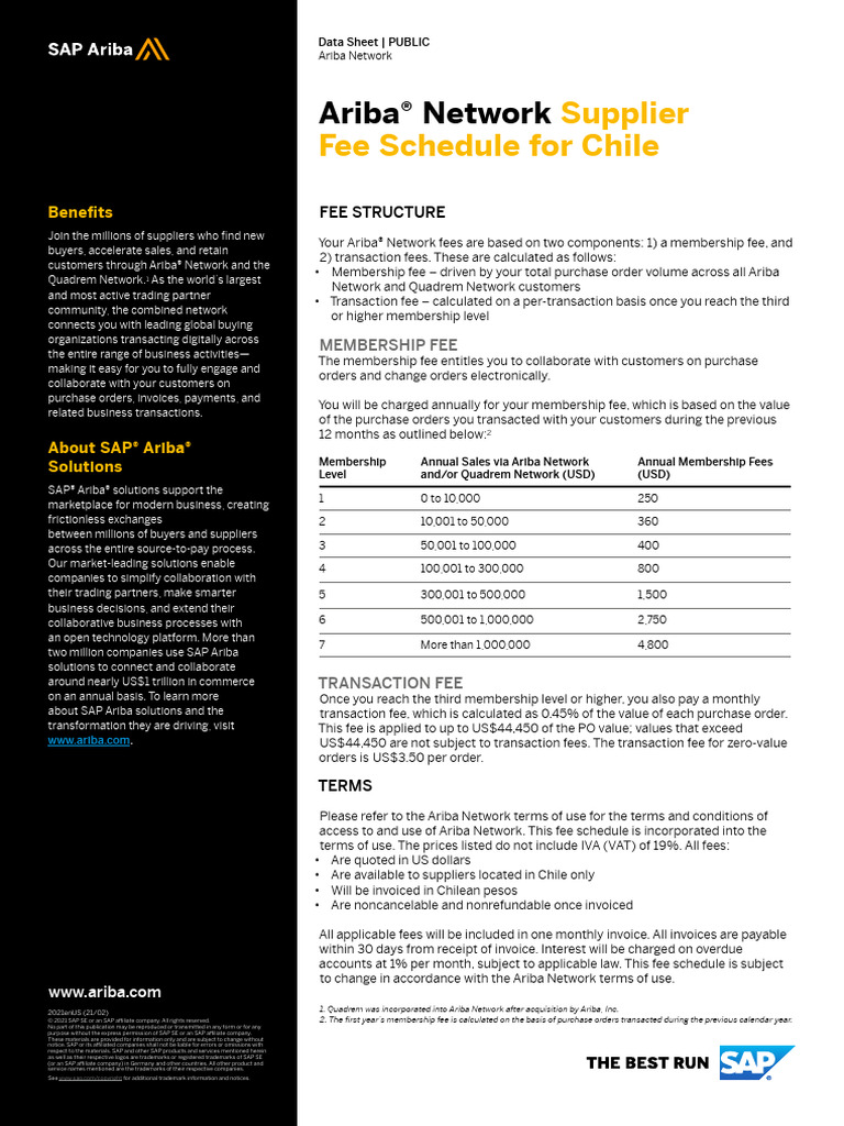 Ariba Network SMP Quadrem Fee Schedule Chile | PDF | Invoice | Fee