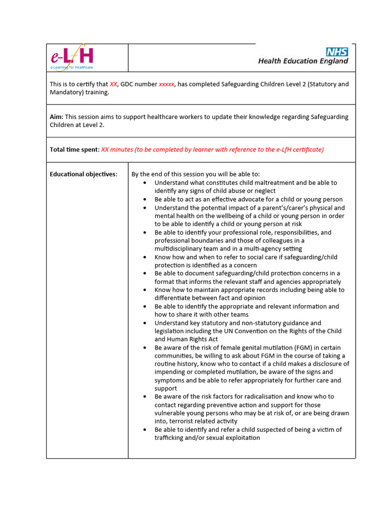 Safeguarding Children Level 2 Enhanced CPD Form | PDF | Child Abuse ... Safeguarding Children Level 2 Enhanced CPD Form | PDF | Child Abuse ...