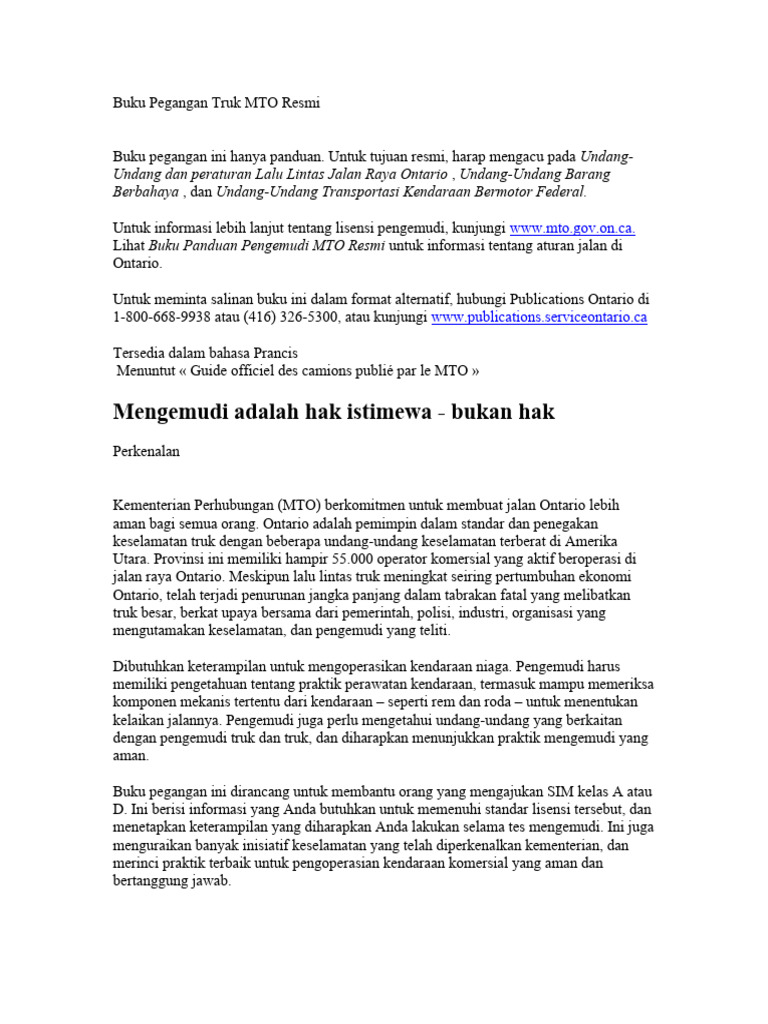 Buku Pegangan Truk MTO Resmi | PDF