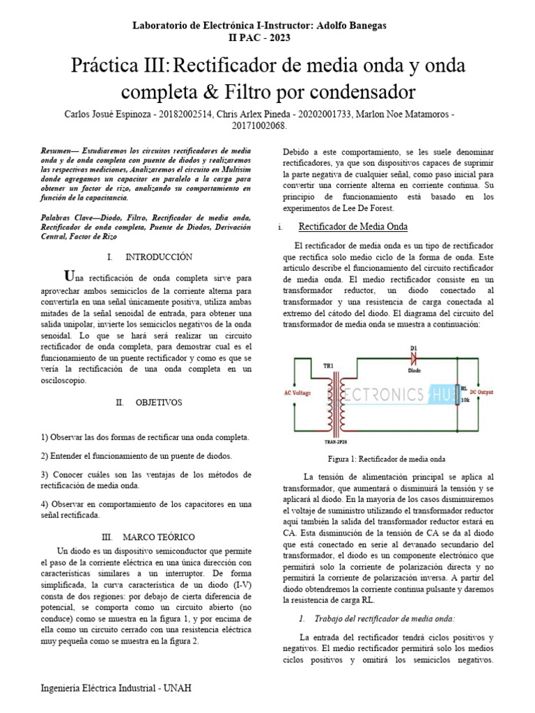 Practica III - Lab. Electronica I | PDF | Rectificador | Diodo