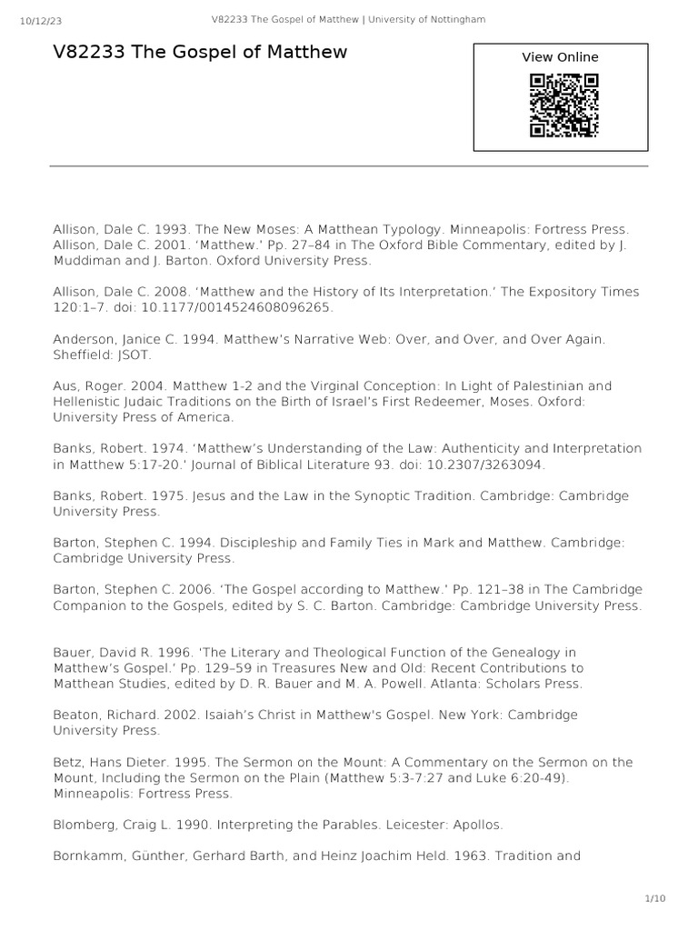 Gospel of Matthew Research Resources | PDF | Gospel Of Matthew | Jesus
