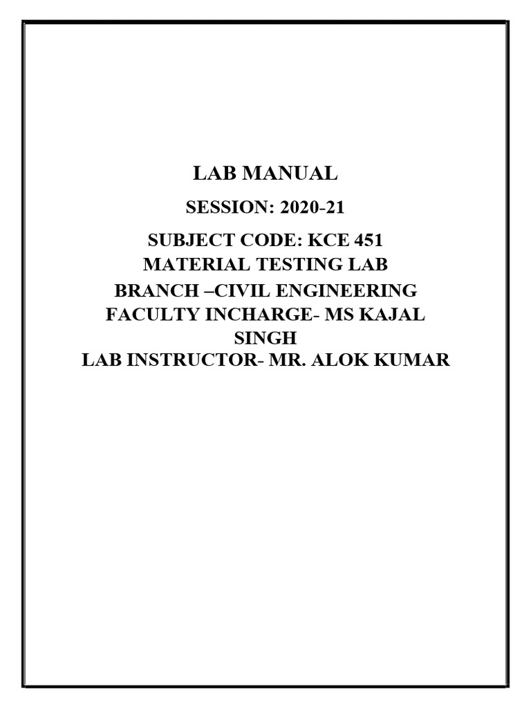 Material Testing Lab Manual for Civil Engineering | PDF